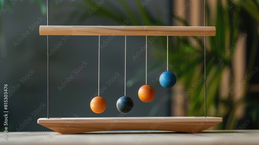 Newton's cradle in motion, illustrating principles of conservation of ...