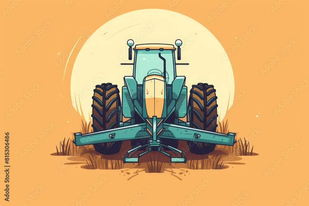 Stylized illustration of a modern farm tractor with large tires working ...