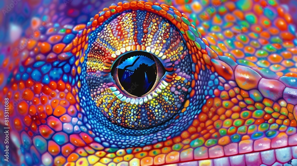 Pointillism patterns using tiny dots to create a chameleon larger image ...