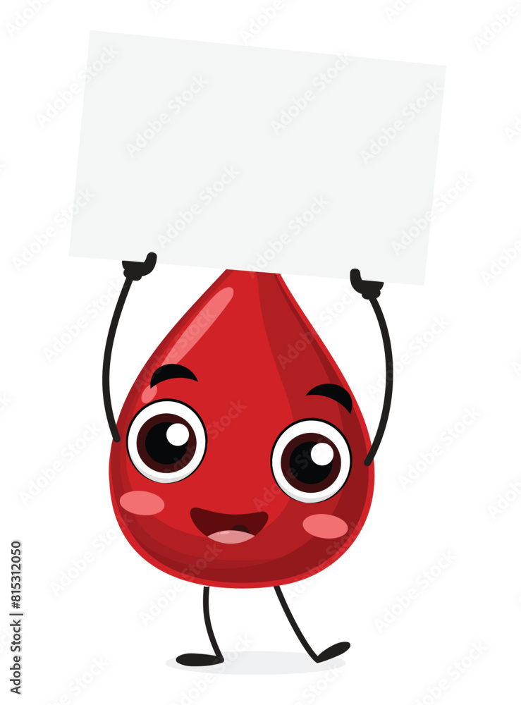 Happy red blood drop cartoon holding blank sign Stock Vector | Adobe Stock