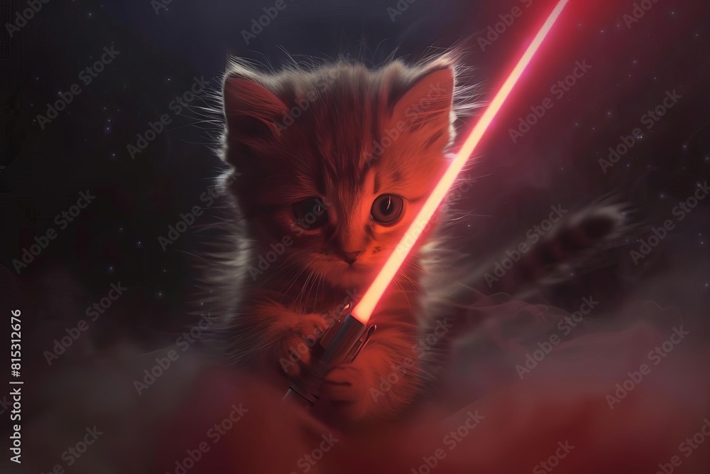 adorable kitten wielding a lightsaber ready for an epic space adventure ...