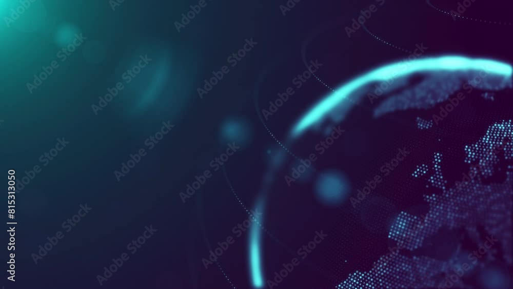 Futuristic Blue Violet Shiny Partial View Of Dotted Globe Earth World Map Rotating In The Bottom ...