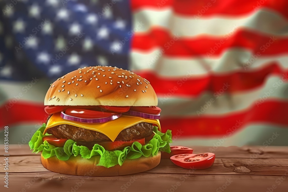 classic american cheeseburger with patriotic flag celebratory fast food ...