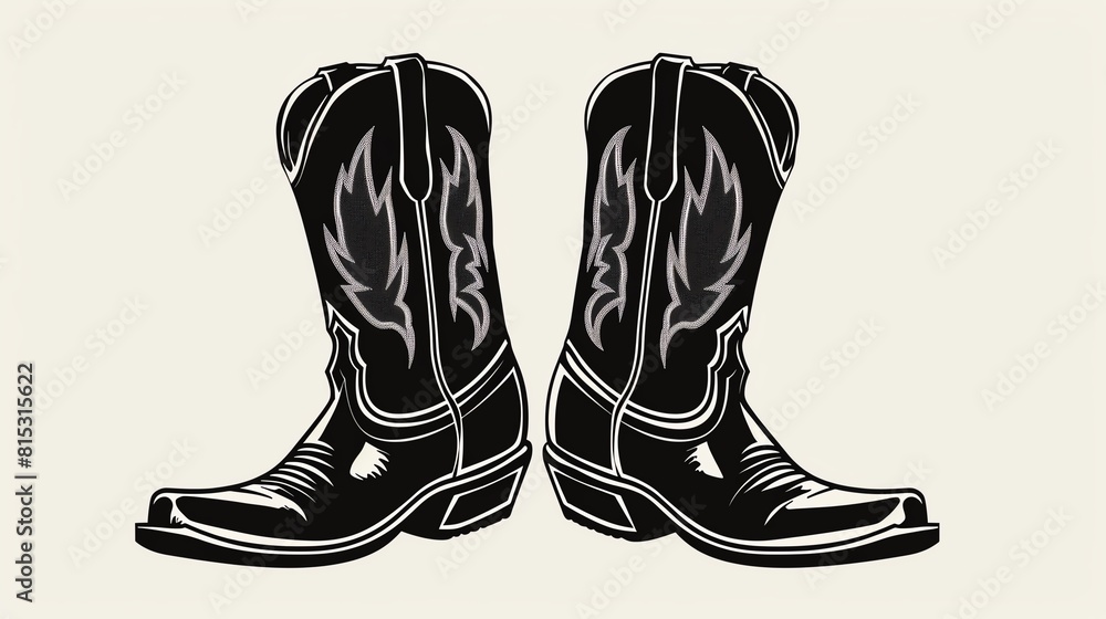 Cowboy boot flat design top view, western theme, animation, black and ...