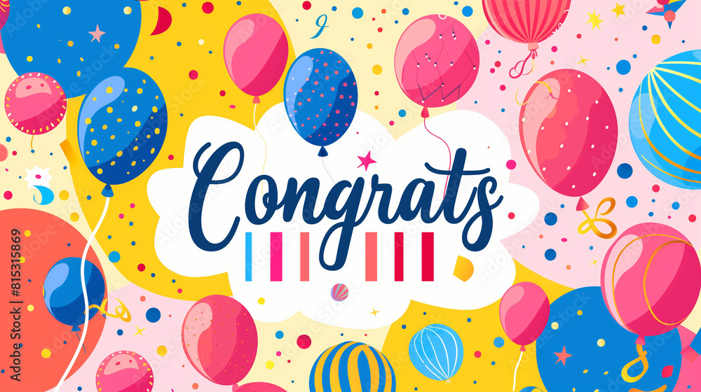 Congrats. Banner, speech bubble, poster and sticker concept, geometric ...