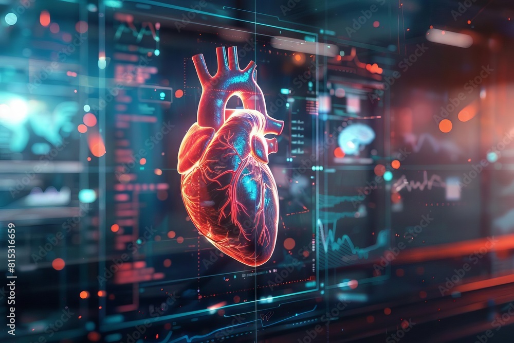 futuristic cardiac technology innovative 3d illustration of human heart ...