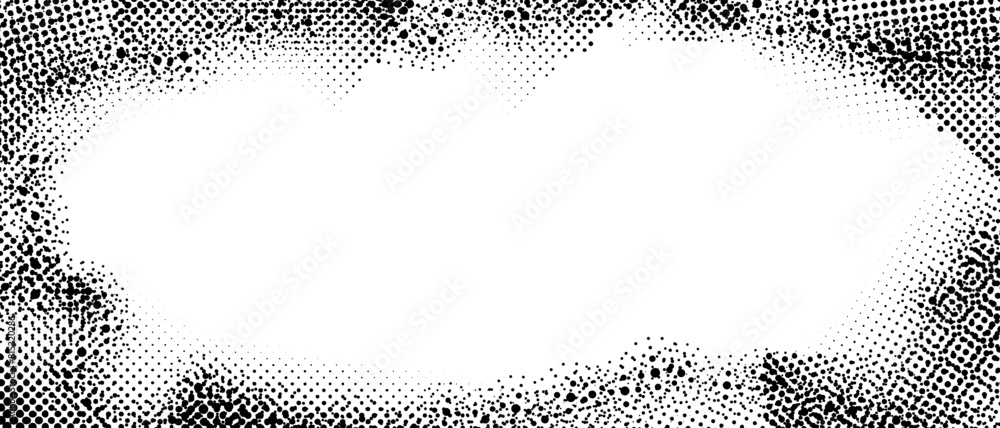 Splayed grunge frame. Halftone dotted edge border for poster, cover ...