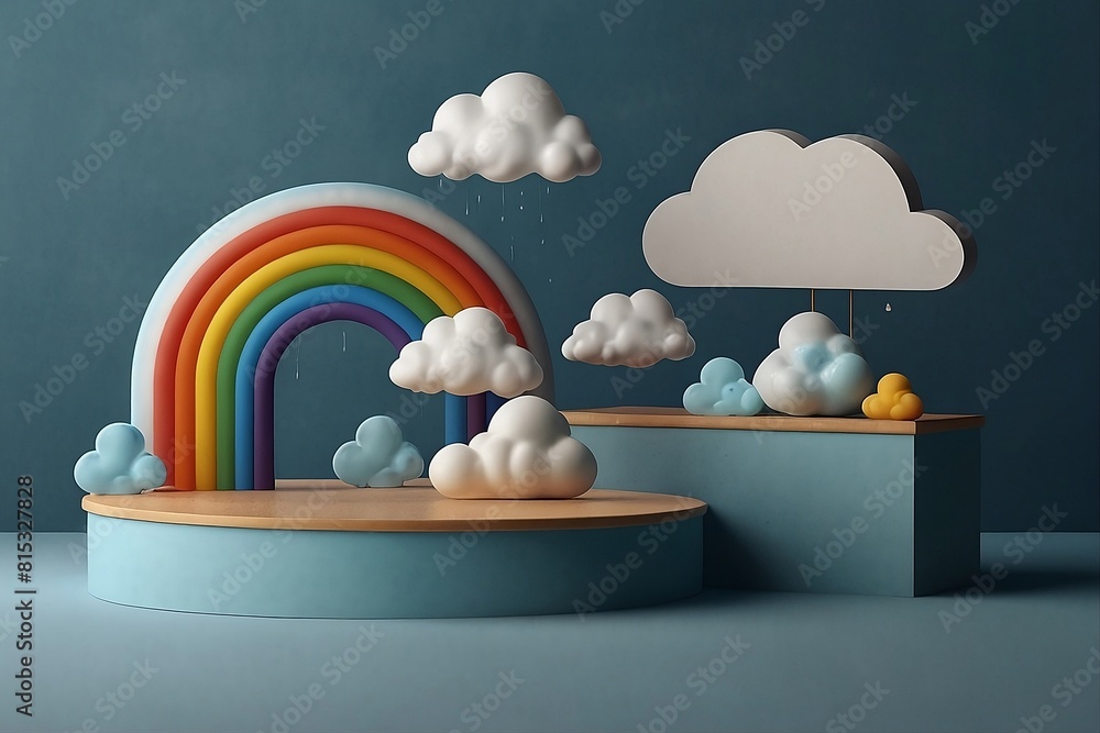 A backdrop featuring a cute baby product display on a 3D cloud-themed ...