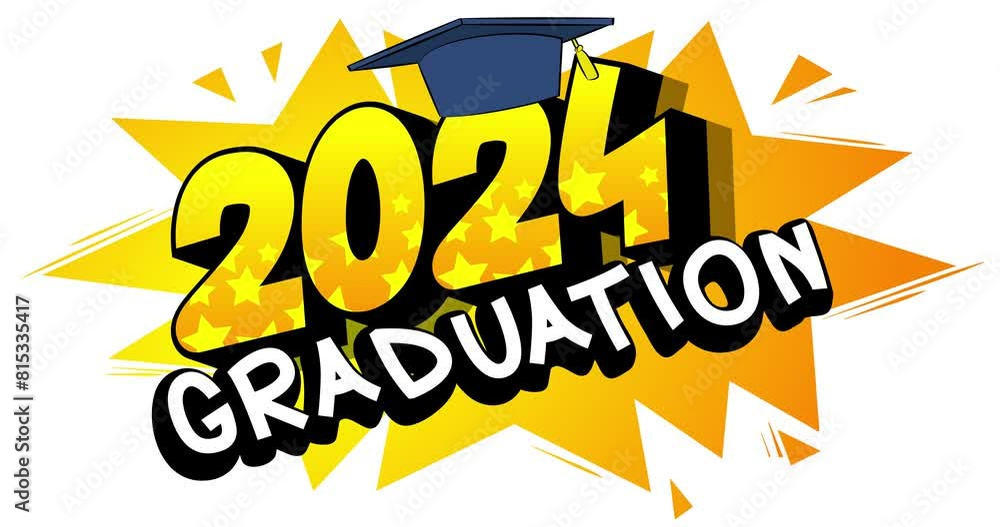 Cartoon 2024 Graduation, comic book video. Retro comics pop art design ...