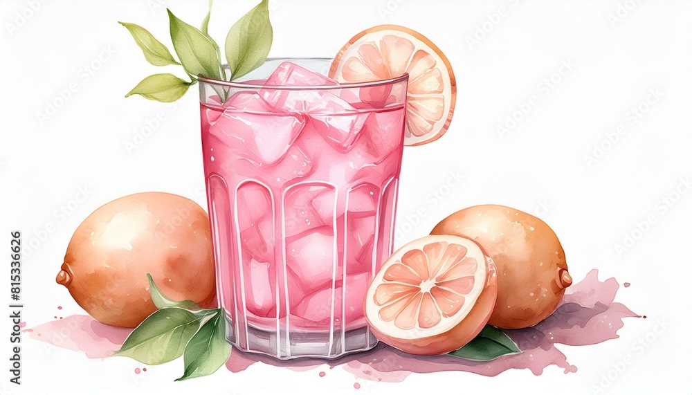 Watercolor pink lemonade Clipart isolated on white background Stock Illustration | Adobe Stock