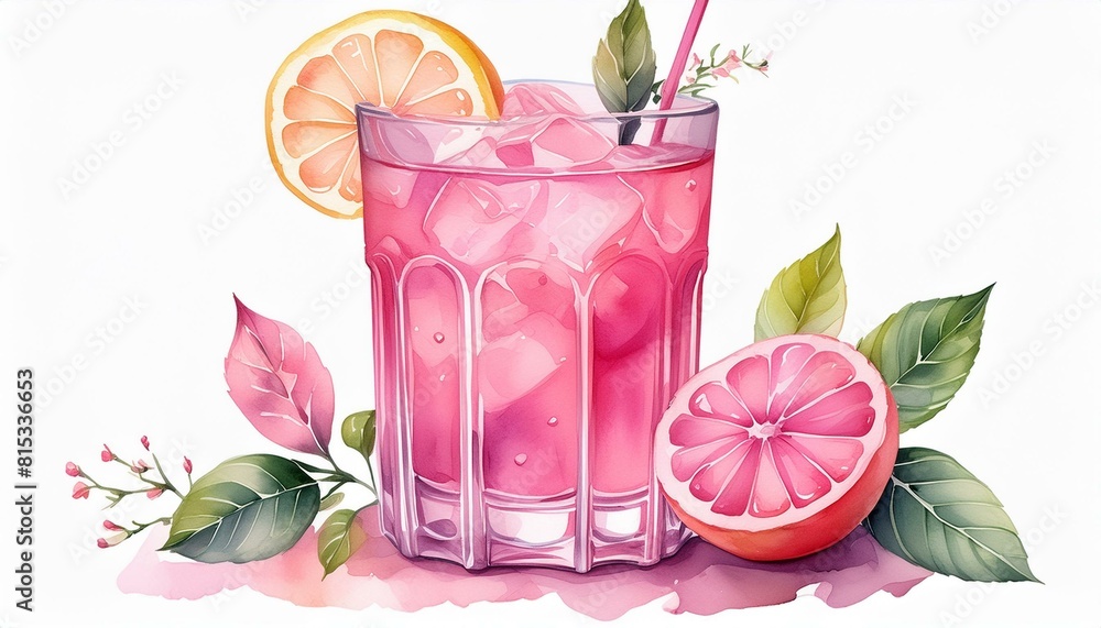 Watercolor pink lemonade Clipart isolated on white background Stock ...