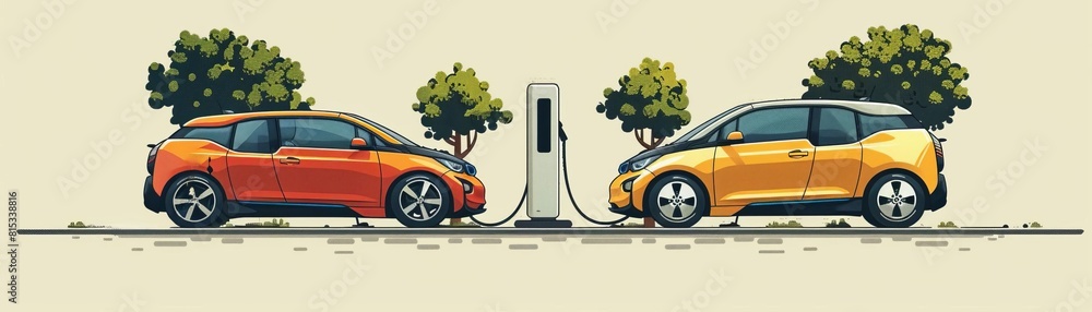 Sustainable transportation flat design side view electric vehicles ...