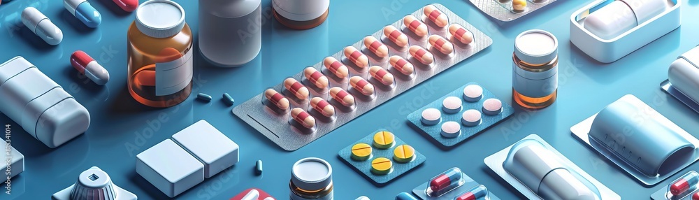 Economy of scale in pharmaceuticals flat design top view drug ...