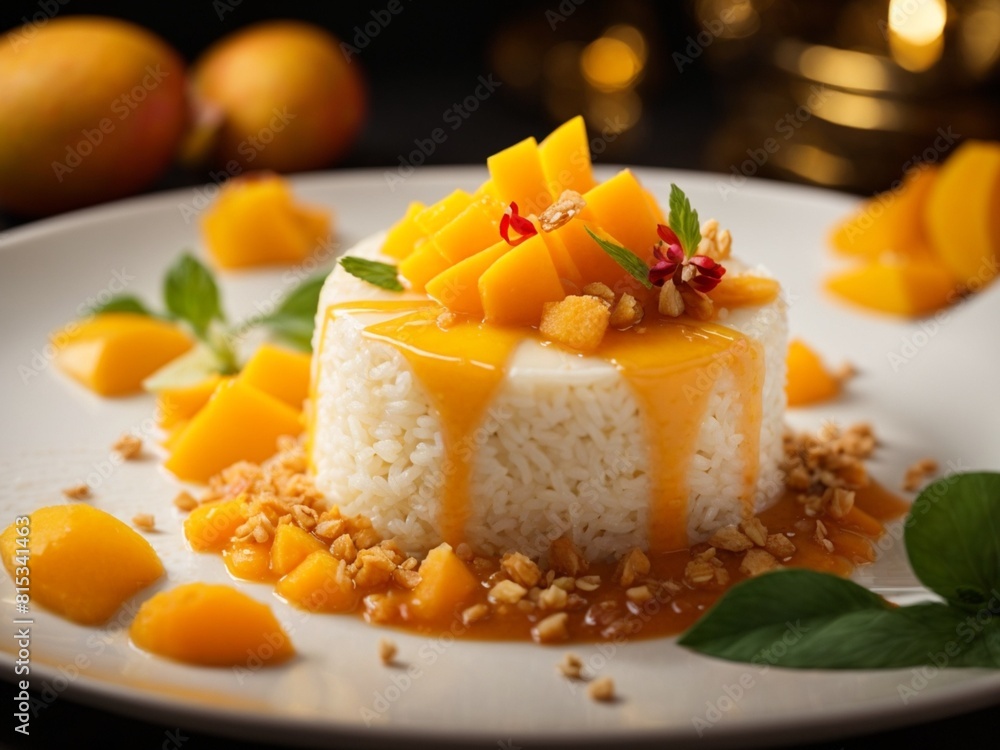 Michelin starred Thai mango sticky rice dessert, cinematic food ...