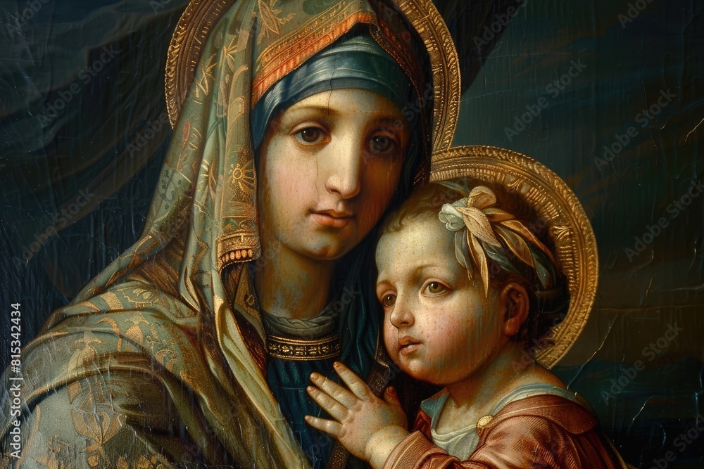Divine maternal bond, the icon of Blessed Mary and Baby Jesus Christ ...