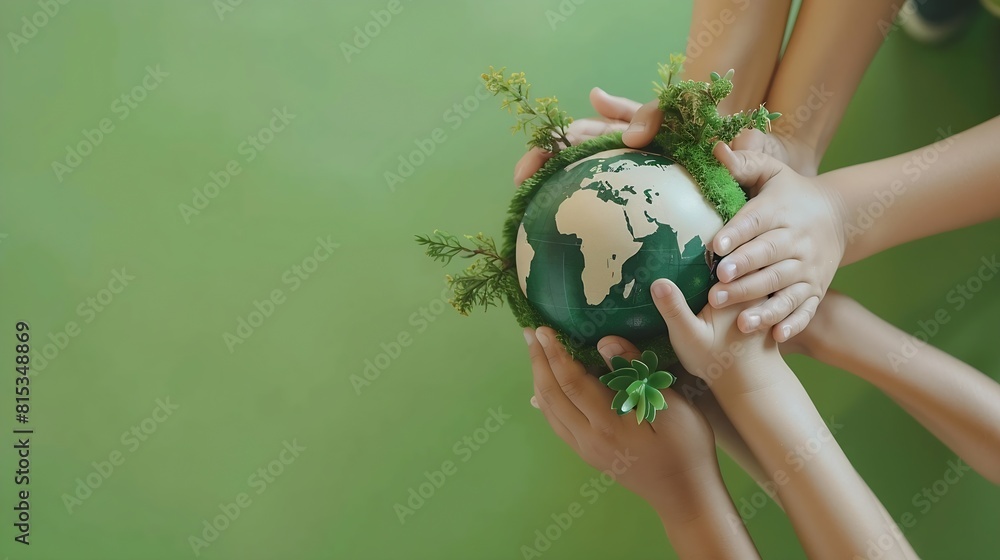 World environment day with global community teamwork CSR and ESG environmental energy saving ...