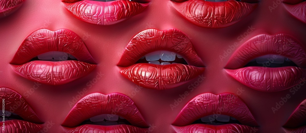 Red background pattern with many red lips again, wallpaper with copy ...