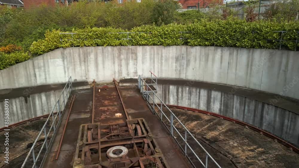 Flyover of a train turntable at Whitehead Railway Museum, Northern ...