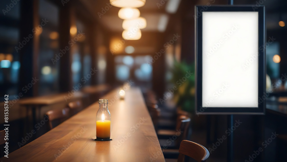 blank white empty menu digital sign poster mockup in restaurant. ard ...