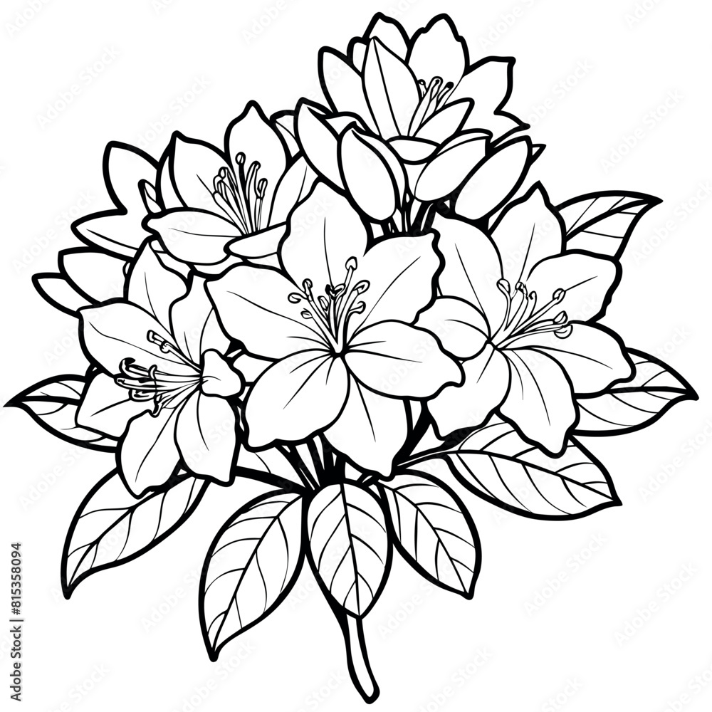 Azalea flower outline illustration coloring book page design, Azalea ...