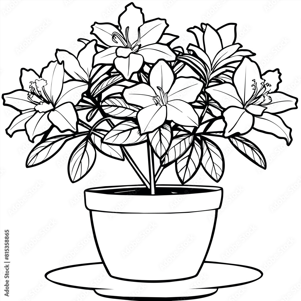 Azalea flower outline illustration coloring book page design, Azalea ...