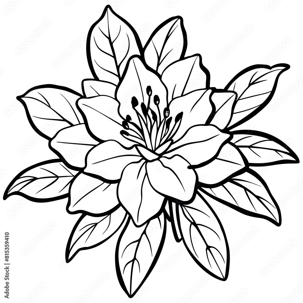 Azalea flower outline illustration coloring book page design, Azalea ...