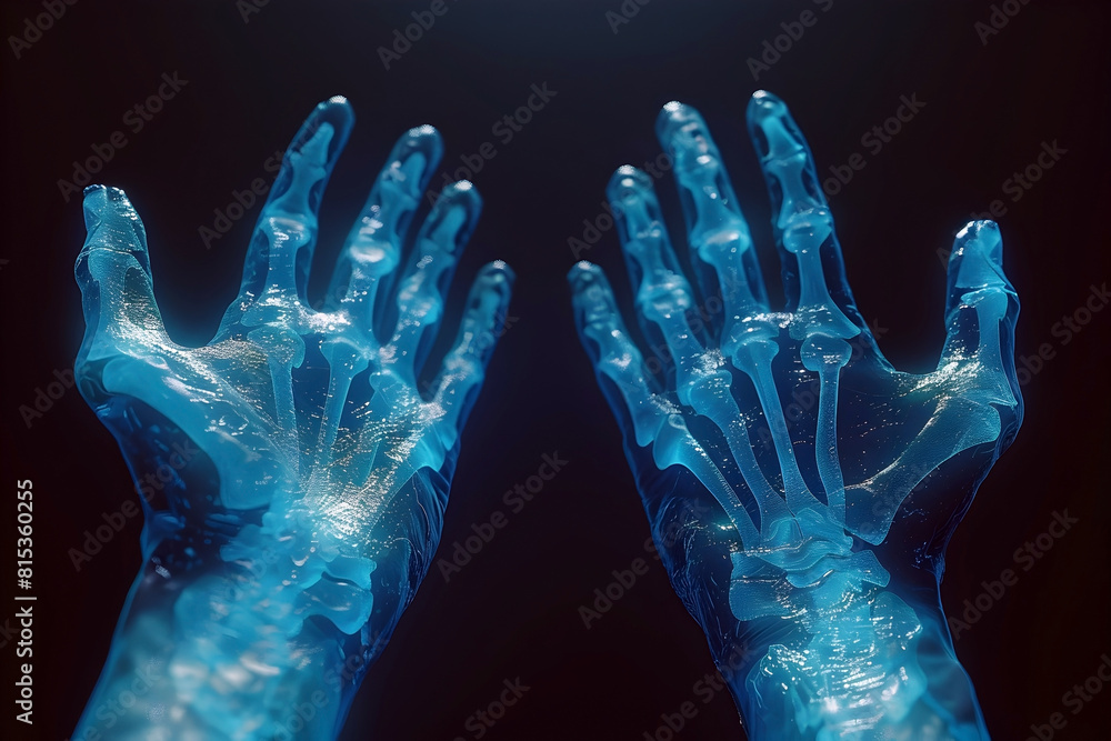 Detailed X-Ray View of Human Hands Anatomy in Serene Blue Tones on Dark ...