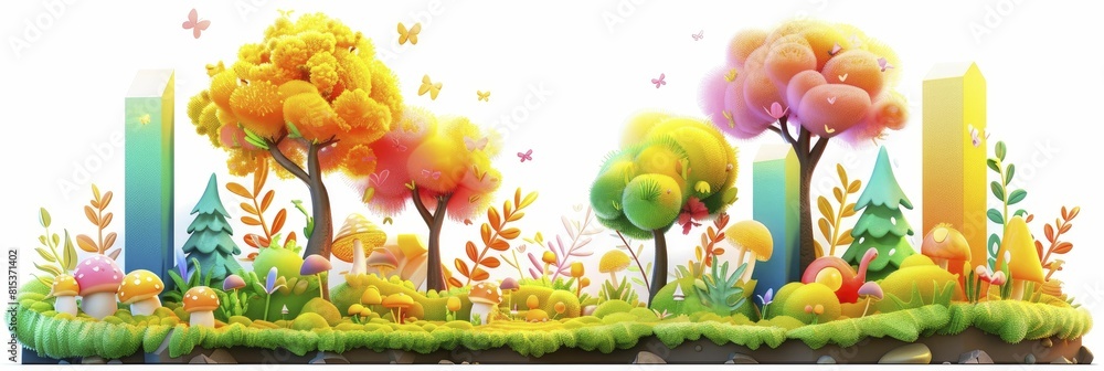 Economic bar charts evolving into forest canopies, illustrating how ...