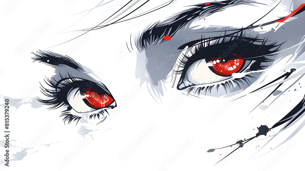 Anime face with red eyes from cartoon. Web banner for anime, manga ...