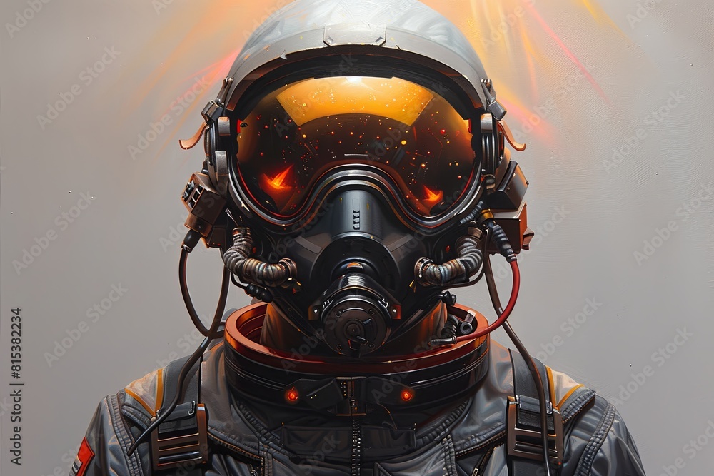Detailed Oil Painting - Pilot in Spacesuit with Reflective Visor, Full ...