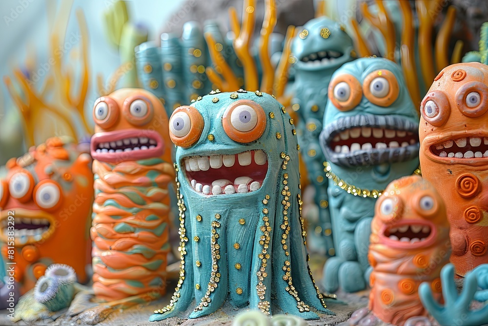 Golden Hip Hop Sea Creatures in a Claymation Garden Paradise Stock ...