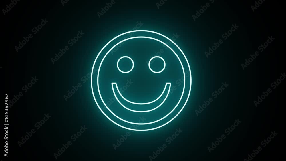 Glowing neon smile face symbol blinking animation. Happy emoji facial ...