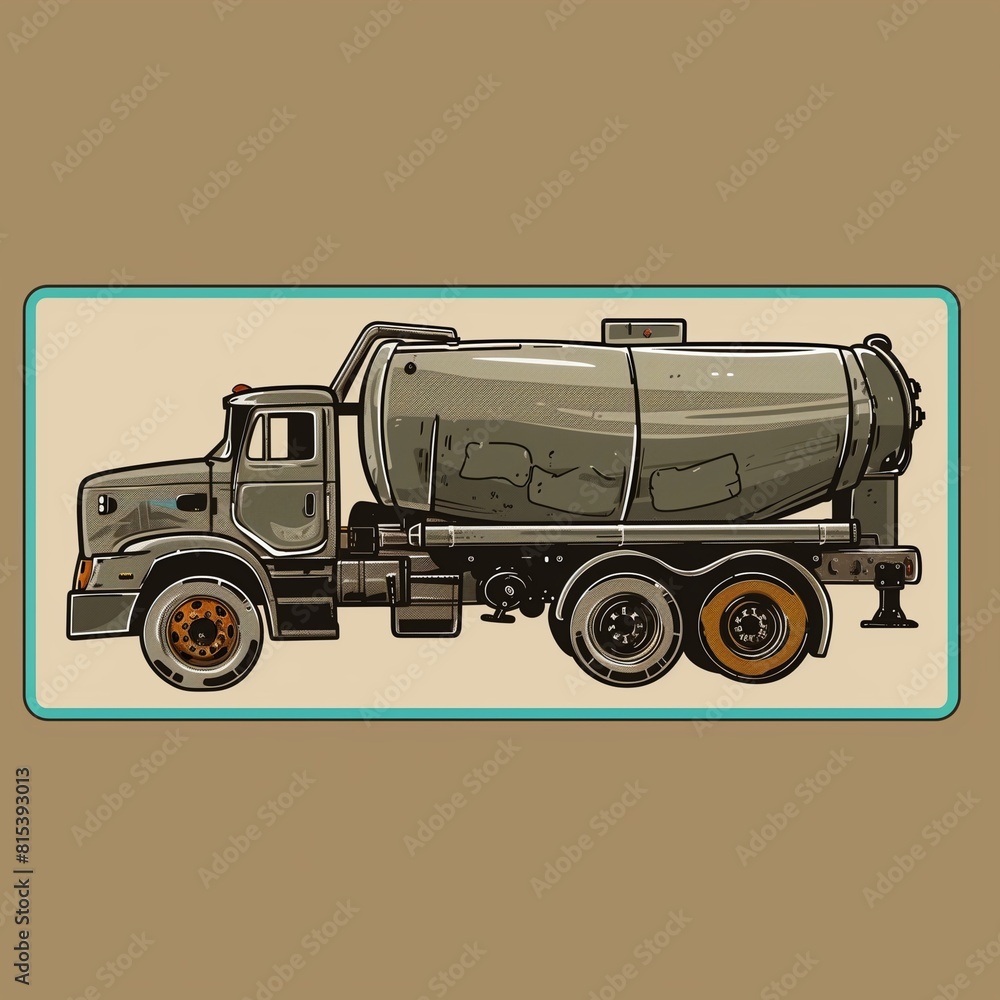 A septic tank truck illustration in sticker style with normal colors ...