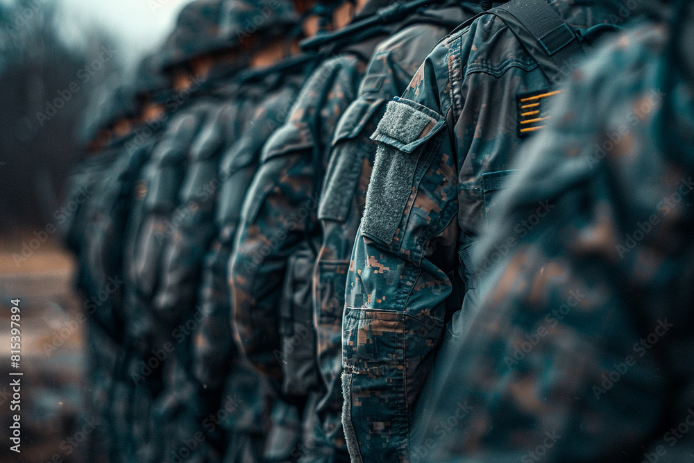 Military rank shot of soldiers with varying insignias, indicating rank ...