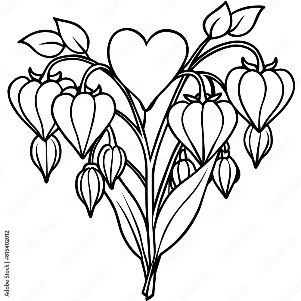 Bleeding Heart flower outline illustration coloring book page design ...