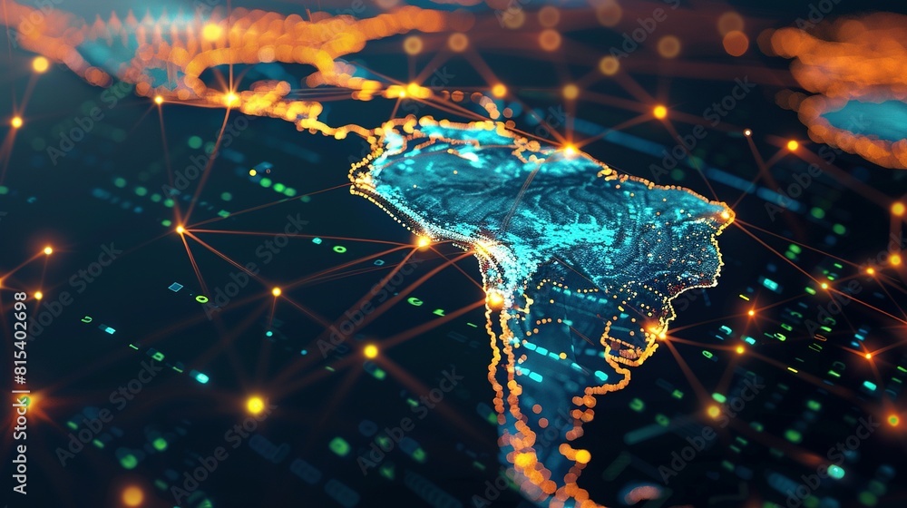 Connectivity and Cyber Technology: Digital Map of South America Stock ...