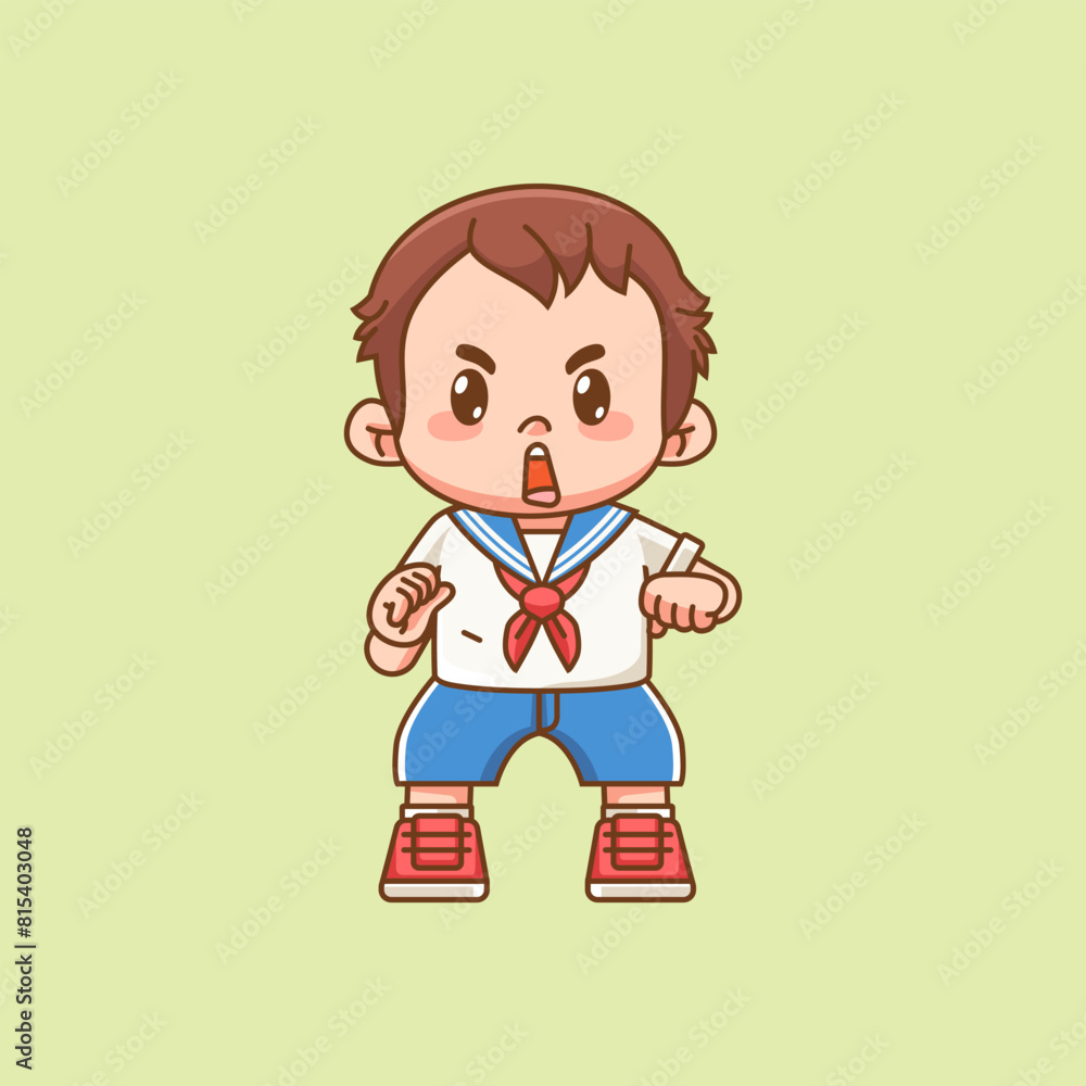 Cute boy wear sailor uniform fight pose shout kawaii chibi character ...