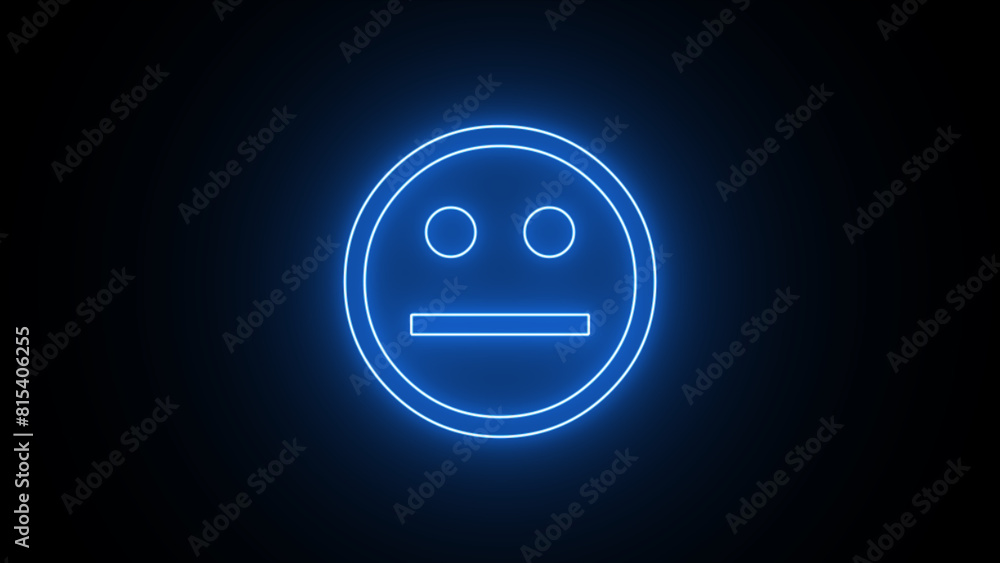Glowing neon neutral face emoticon symbol blinking. No talk emoji ...