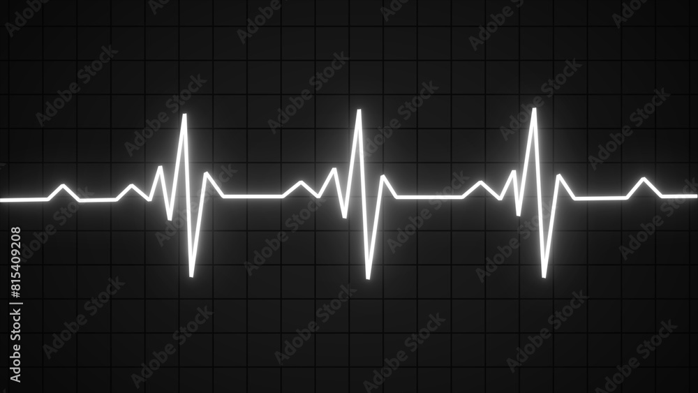 Glowing neon white color heartbeat rate and pulse line with grid, EKG ...