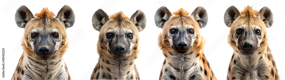 Hyena front view isolated on a transparent PNG background, white ...