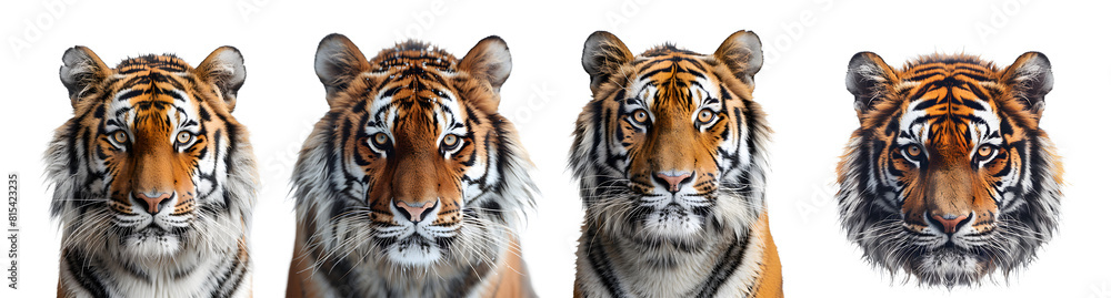 tiger front view isolated on a transparent PNG background, white ...