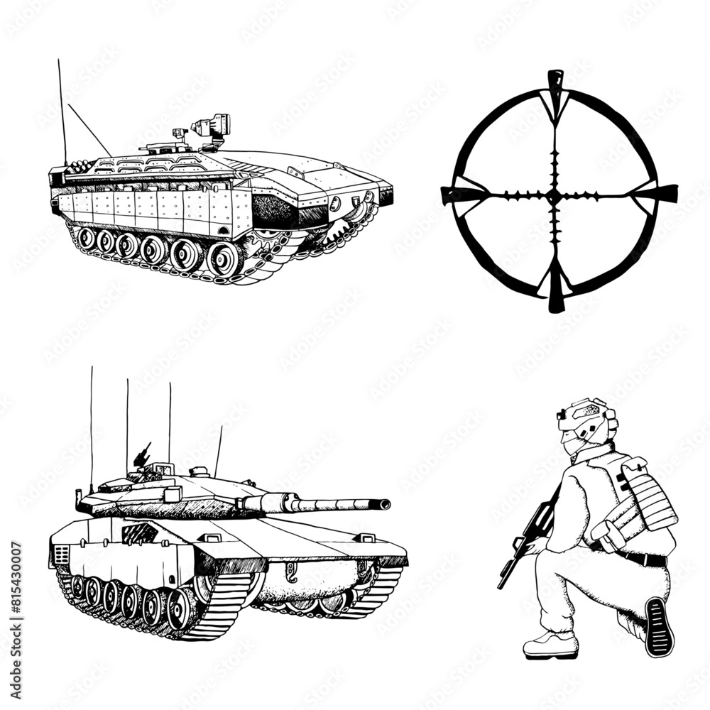 Military set of Merkava tank and personnel carrier Namer with sniper ...