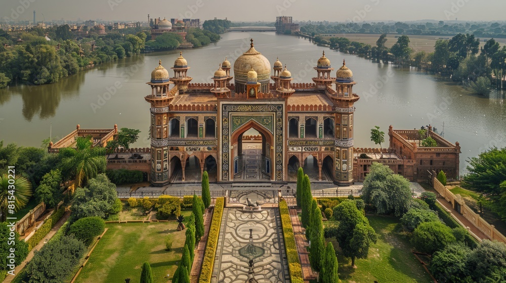 Aerial view of the Sheesh Mahal in Lahore, Pakistan, featuring the ...