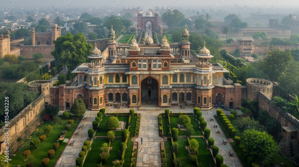 Aerial view of the Sheesh Mahal in Lahore, Pakistan, featuring the ...