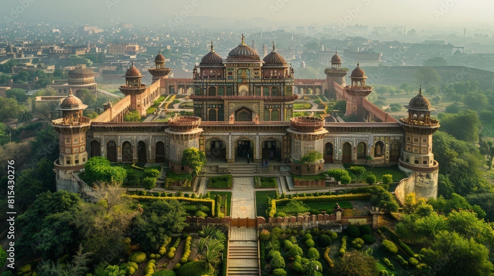 Aerial view of the Sheesh Mahal in Lahore, Pakistan, featuring the ...