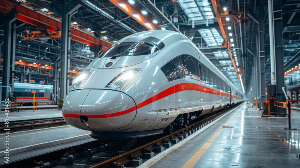 A mechanic testing the emergency stop procedures on a high-speed rail ...