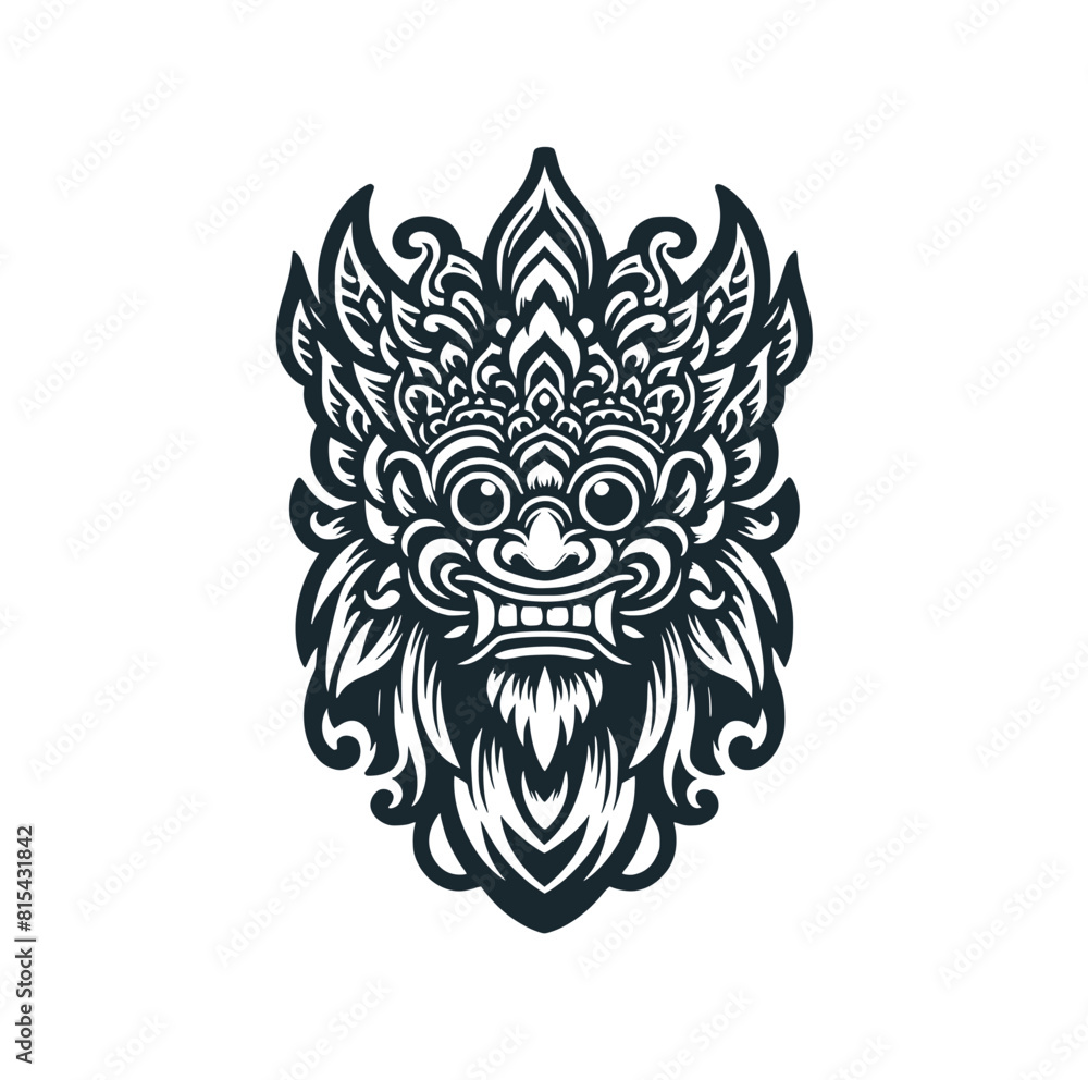 The Bali barong art. Black white vector logo illustration Stock Vector ...