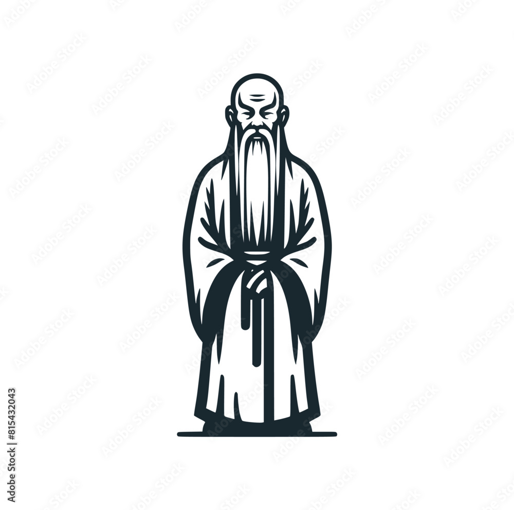 The chinese monk scholar. Black white vector illustration logo. Stock ...