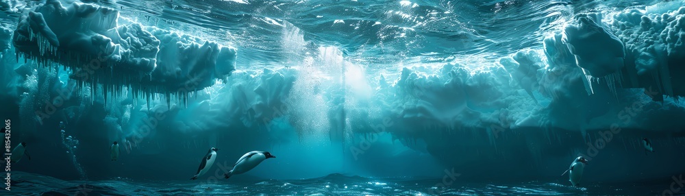 Magazinestyle photo of An icy underwater landscape beneath the polar ...