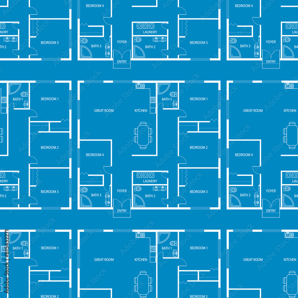 Seamless pattern with house blueprint engineering drawings and plan on ...